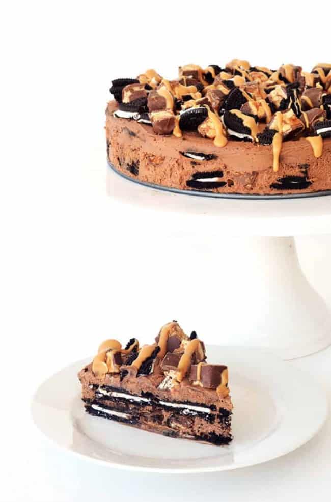 Snickers Peanut Butter Chocolate Oreo Icebox Cake - Sweetest Menu