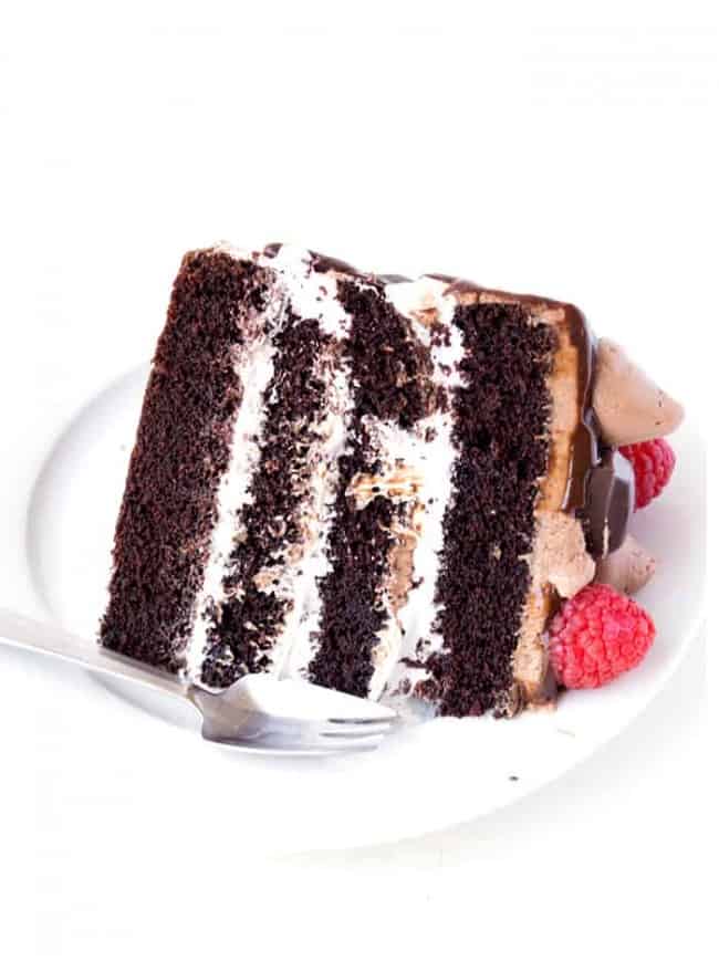 Raspberry Marshmallow Chocolate Layer Cake - Sweetest Menu